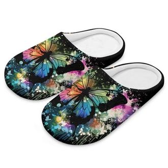 Coloranimal Pantoufles de spa pour femme - Pantoufles dint&eacute;rieur en vrac antid&eacute;rapantes &agrave; bout ferm&eacute;, Papillon de couleur vintage, 38.5/39.5 EU