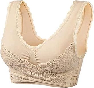 Generic Soutien-gorge de sport &agrave; armatures avec boucle lat&eacute;rale avant en dentelle pour femme, beige, 4XL