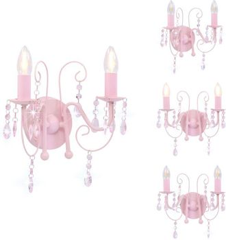 vidaXL Applique murale &agrave; perles Rose 2 ampoules E14 - Applique Murale - Luminaire Mural - Lampadaire - &Eacute;clairage Int&eacute;rieur - Ambiance Chaleureuse