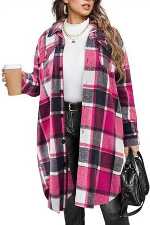 Generic Chemises &agrave; carreaux en flanelle &agrave; manches longues pour femmes - Grande taille - Cardigan ample d&eacute;contract&eacute; &agrave; boutons - Longue veste &agrave; carreaux ouverte