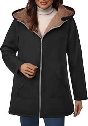 Generico Manteau Femme Dhiver Élégant Long Veste À Capuche Chaud Parka Automne Hiver Vestes Rembourré Casual Veste Manteaux Polaire Outwear Avec Zip Et Poches 