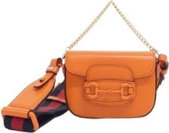 Gucci Sac bandouli&egrave;re en cuir Horsebit 1955 Pre-owned - Femme - Pre-owned - Orange - Taille: ONE Size