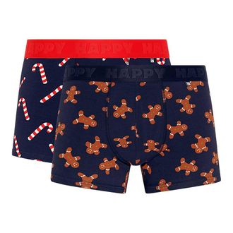 Happy Socks Mens 2-Pack Gingerbread Boxers Gift Set Boxer Shorts, Blue, Multicolor, Extra Large