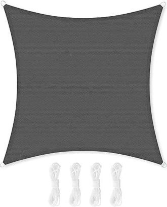 Songmics Sonnensegel 2x2m HDPE Gewebe Atmungsaktiv Wasserdurchlässig für Terrasse Garten Balkon Camping Quadrat Konkave 2m Seile Rauchgrau GSS22GY