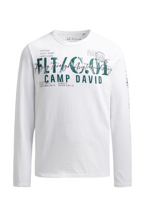 Camp David Herren Longsleeve mit Used Prints Opticwhite, XXXL