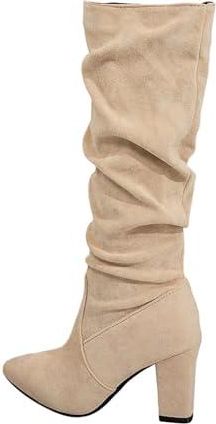 Generic Bottes montantes au genou pour femme - Talon bloc - Confortables - &Eacute;l&eacute;gantes - Couleur unie - Style d&eacute;contract&eacute; - Bout pointu - &Agrave; enfiler - Bottes d&eacute;q
