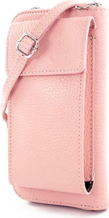 modamoda.de P06 Damen Leder Umh&auml;ngetasche Geldb&ouml;rse Handytasche 6,5 Zoll handmade in Italy, Farbe:Pastellrosa