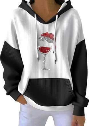 Generic Sweat à capuche de Noël pour femme, coupe ample, tendance, décontracté, imprimé de Noël, pour entraînement, fête, cadeaux de Noël, Noir, 3XL