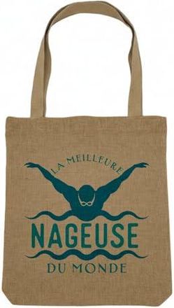 Fabulous Sac Shopping Tote Bag Aspect Lin - La Meilleure Nageuse du Monde Natation Piscine Course - Sac de Courses Toile Epaisse 360g Beige Naturel Cabas Port&eacute;