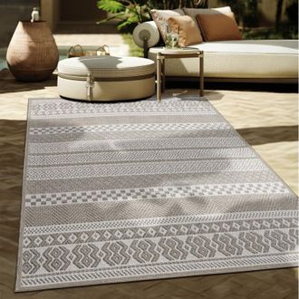 Paco Home Outdoor Teppich Flachgewebe modern Boho Ethno wetterfest Au&szlig;enbereich 160x220 cm, Beige - Paco Home