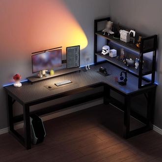 Generic Gaming Schreibtisch mit Stauraum, L F&ouml;rmiger Eck Computertisch f&uuml;r Kleine R&auml;ume Wie Homeoffice, Schlafzimmer, B&uuml;ro Oder Arbeitszimmer Platzsparend