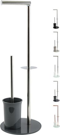 MSV Bergamo Stand Garnitur WC Bürste Rollenhalter Toilettenbürste Klobürste Klopapierhalter aus Edelstahl und Glas Grau 3in1, Grey