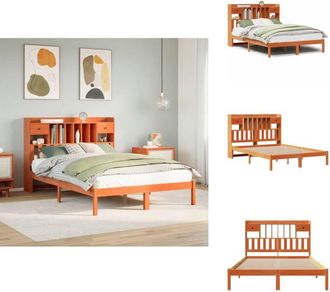 vidaXL Massivholzbett mit Regal ohne Matratze Wachsbraun 140x200 cm - Bett Mit Regal - Bett Mit B&uuml;cherregal - Holzbett Mit Regal - Holzbett Mit B&uuml;cherregal