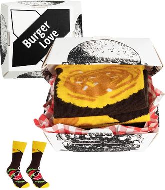 Rainbow Socks Mini Burger Socks Box - Damen Herren Lustige Hamburger Socken - 1 Paar - Gr&ouml;&szlig;e 41-46