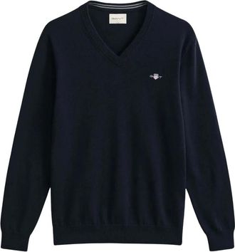 GANT Homme, Pulls, Bleu, Taille: M Pull en coton &agrave; col en V