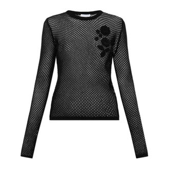 Ganni Geh&auml;keltes Top mit Blumenmotiv - - Tops - Damen - Schwarzk - XS