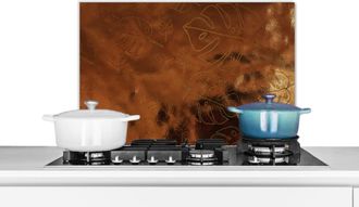 MuchoWow Spritzschutz Küche Küchenrückwand Alu Poster Bilder 60x40 cm Muster - Bronze - Figur