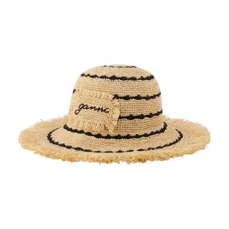 Ganni Gestreifter Bast-Hut - - Accessories - Damen - Mehrfarbig - ONE SIZE