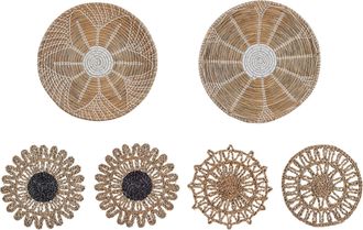 Beliani Wanddeko Seegras nat&uuml;rlich geflochten Wandk&ouml;rbe 6er Set Kreise Boho Pintano