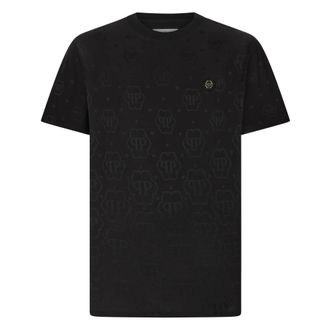 Philipp Plein Rundhals-T-Shirt Jacquard Tennis Monogram - - Tops - Herren - Schwarzk - 2XL