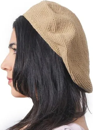 Charm by Casualbox Chapeau Tam en Tricot pour Femmes et Casquette Beret Homme, Bonnet en Crochet 100% Coton, Béret Français Fait À La Main pour lÉté et lhiver Beige