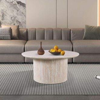 M&S Collection M&s - Table basse 80x80x38 cm ronde d&eacute;cor travertin beige