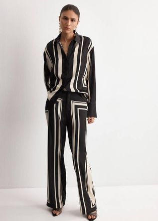 Mango Pantalon satin&eacute; imprim&eacute; noir - Femme - S - MANGO