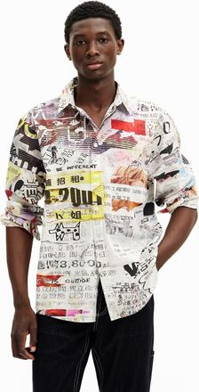 Desigual Mens Man Woven Long Sleeve T-Shirt, White, M