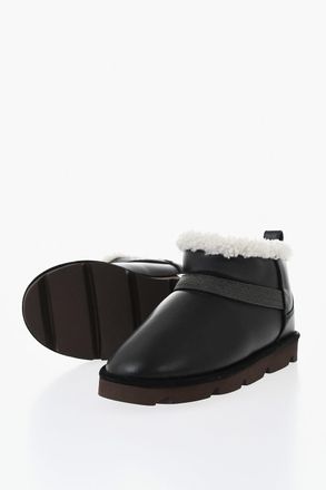 Brunello Cucinelli Stiefeletten Aus Leder Mit Fellfutter Und Strass Brunello Cucinelli