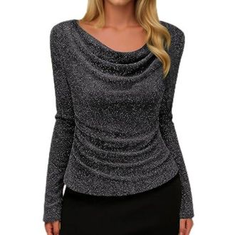 Generic Chemisier &eacute;l&eacute;gant &agrave; paillettes pour les occasions festives, les f&ecirc;tes comme haut tendance pour femme, Noir, XXL