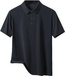 Generic Polo à manches courtes en soie glacée à séchage rapide pour homme, Noir, 6XL