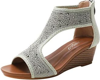 Generic Soft Chaussures Rose Mode printemps été femmes sandales talon compensé bout ouvert respirant dos fermeture éclair confortable solide strass Style roma