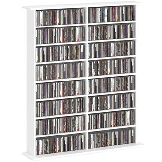 HOMCOM Rangements pour CD et DVD, Meuble de Rangement multimédia, capacité Max. 720 CD/396 DVD et Blu-Ray, 16 Compartiments et 12 étagères réglables, pour Sa