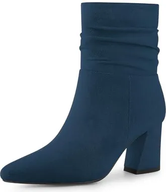 Allegra K Bottines &agrave; talon &eacute;pais &agrave; bout pointu et fermeture &eacute;clair pour femme, bleu marine, 38 EU