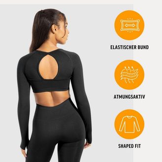 Smilodox Longsleeve Longsleeve Linnea mit R&uuml;ckenausschnitt & Daumenloch, Gym Oberteil Bewegungsfreiheit, Trainingsshirt, strapazierf&auml;hig, Pilates Yoga Gym