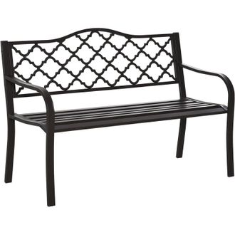 OUTSUNNY Banc 3 places de jardin terrasse style rural chic 128L x 60l x 89H cm m&eacute;tal &eacute;poxy anticorrosion fonte brun