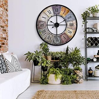 Wall-Art Horloge Murale geante Industriel XXL Grande Horloges Vintage en m&eacute;tal Shabby Chic avec Chiffres Romains 80 cm