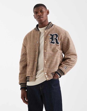 Redefined Rebel Kastige College-Jacke in kariertem Braun-Brown