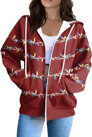 Generic Sweat à capuche de Noël léger pour femme - Sweat imprimé surdimensionné pour femme - Sweatshirt ample et décontracté pour entraînement de fête - Cadea