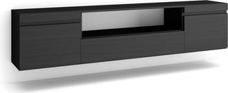 Skraut Home | TV-Schrank, Lowboard | für Wohnzimmer und Esszimmer | 200x45x35cm | Für TV-Geräte bis zu 80 | Hängend | Moderner Stil | Schwarz