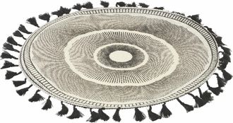 Villa D'Este Home Tivoli Tischsets, rund, 38 cm, aus Jute, mit Fransen, Schwarz, 6 St&uuml;ck