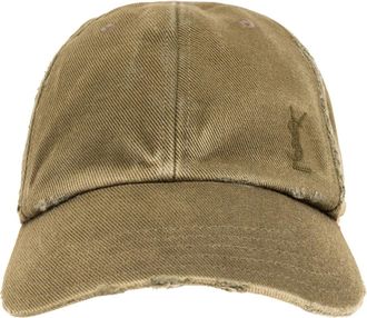 Saint Laurent Caps & M&uuml;tzen - Cassandre Washed Denim Logo Baseball Cap - Gr. 59 - in Gr&uuml;n - f&uuml;r Damen