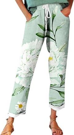 Generic Pantalon Fluide Femme Lin &Eacute;t&eacute; D&eacute;contract&eacute; Womens Autumn Fragrant Linen Print Casual Pants Perfect for Spring Comfortable and Trendy for Relaxed Days a