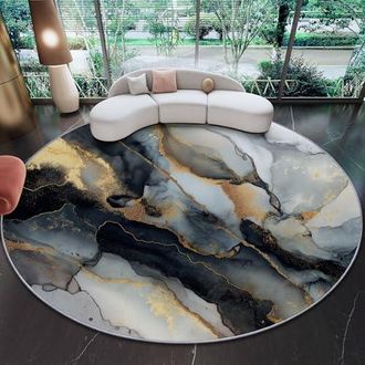 Generic Rond Tapis De Chambre &Agrave; Coucher D&eacute;coration Lavable, Peinture &agrave; lencre Abstraite Motif marbr&eacute; Imprim&eacute;, Interieur Antid&eacute;rapant Douce Salon Tapis Rond DE