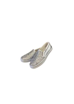 Prada Metallic Silver Glitter Slip-On Sneakers Size 37