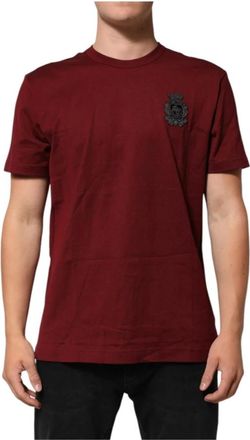 Dolce & Gabbana Homme, Tops, Rouge, Taille: 2XL T-shirt rouge avec &eacute;cusson logo