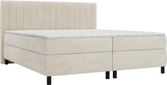Vente-Unique Ensemble complet boxspring t&ecirc;te de lit coutures verticales + sommier + matelas + surmatelas - 2 x 80 x 200 cm - Velours - Beige - DONISI de PALACIO