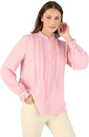 Damart Chemisier Cr&ecirc;pe &Agrave; Volants, Femme, Col Rond, Poudre, 46