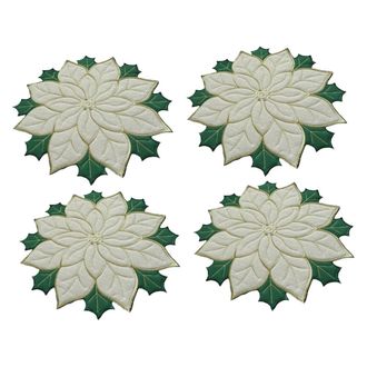 Cabilock 4 St&uuml;ck Weihnachtsstern Platzsets Hitzebest&auml;ndige Tischsets 40cm Silberwei&szlig; mit Polsterung f&uuml;r Esstisch Tischdekoration Weihnachten