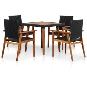 vidaXL Mobilier à dîner de jardin 5 pcs Résine tressée Noir et marron